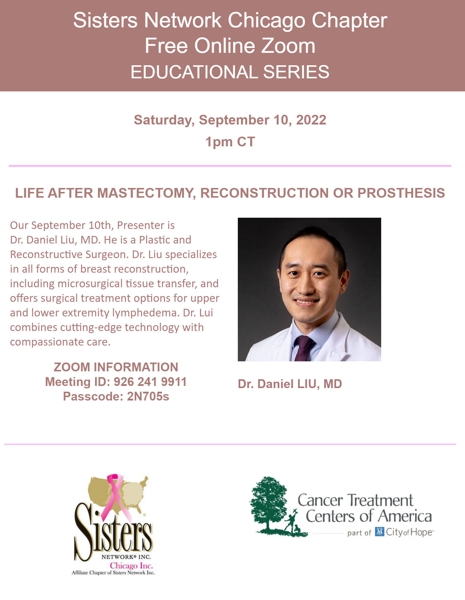 Educational Session with Dr. Daniel Liu, MD - Sisters Network, Inc ...